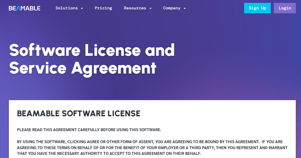 Software License and Service Agreement - Beamable